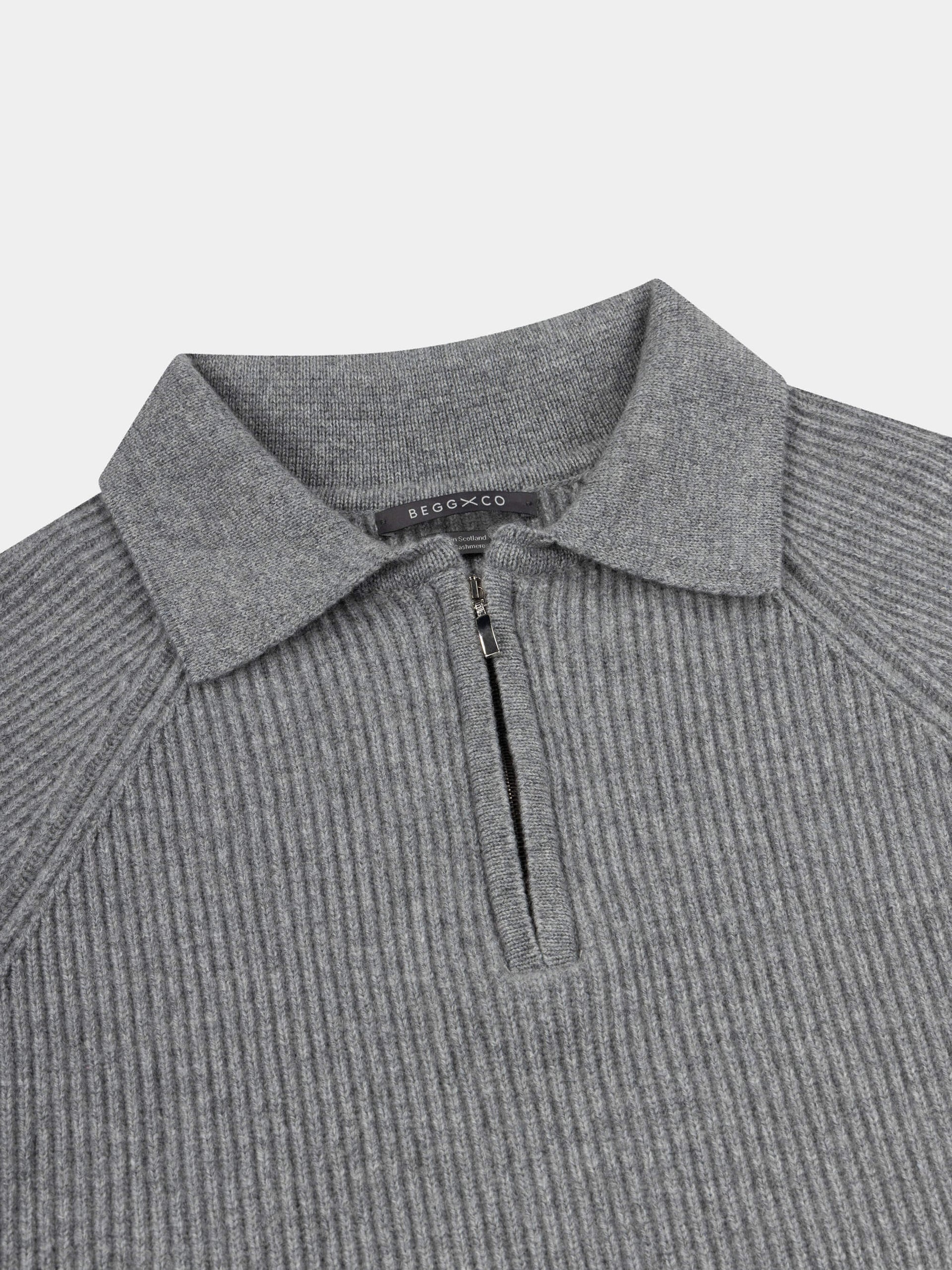 Magnus Mens Grey Flannel Cashmere Zip Sweater - Begg x Co